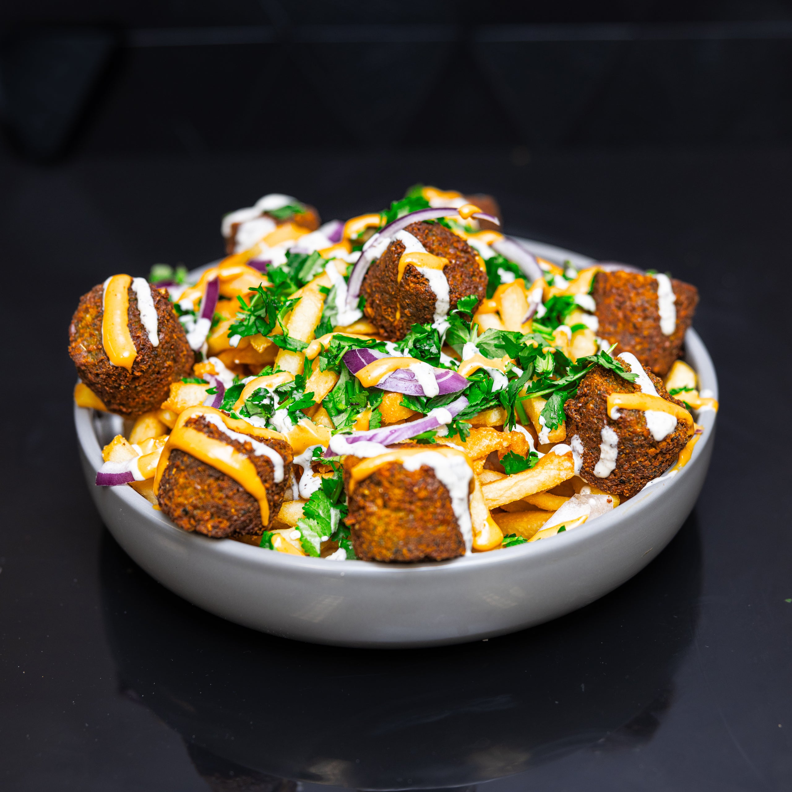 Crunchy Falafel Loaded Fries | Flavor Hive by chilipeppercooks Crunchy Falafel Loaded Fries | Flavor Hive by chilipeppercooks